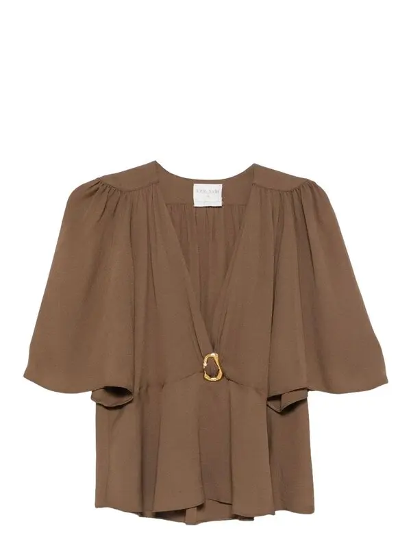 FORTE_FORTE V-neck Cape Sleeve Top With Hammered Ring Detail - Multicolor