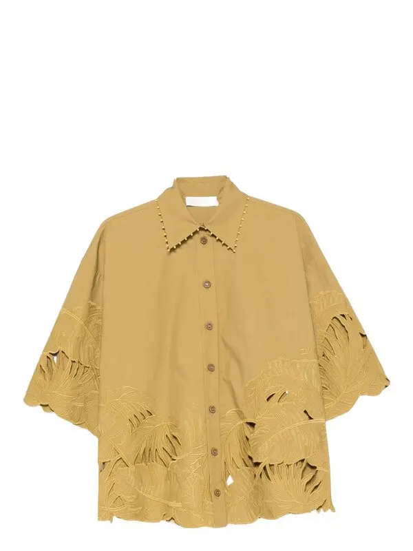 Zimmermann Mahon Cotton Shirt With Leaf Embroidery And Cut-out Detailing - Multicolor