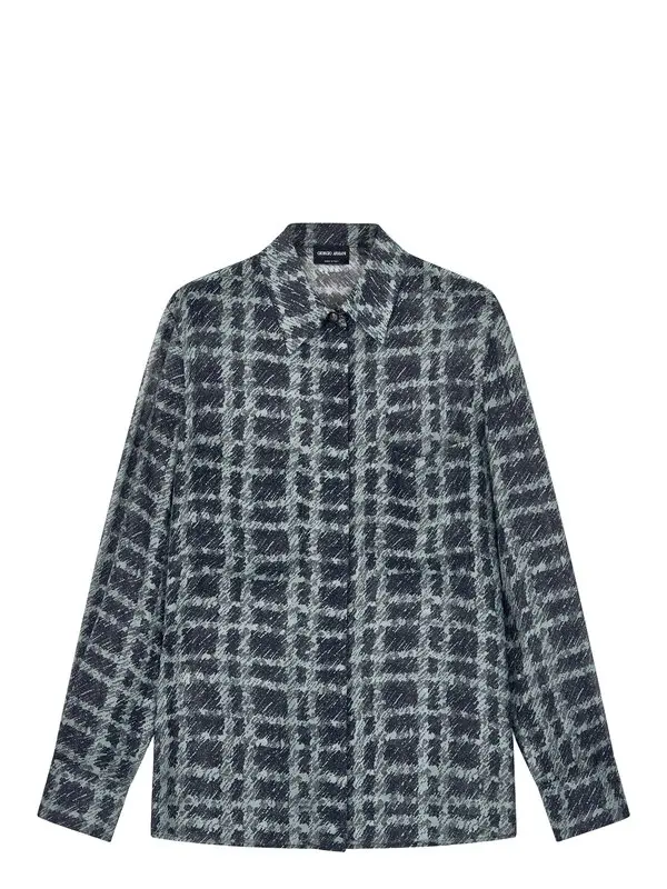 Giorgio Armani Regular Fit Silk Chiffon Check Shirt With Patch Pockets - Patterned