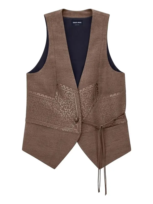 Giorgio Armani Silk And Virgin Wool Jacquard Vest - Brown