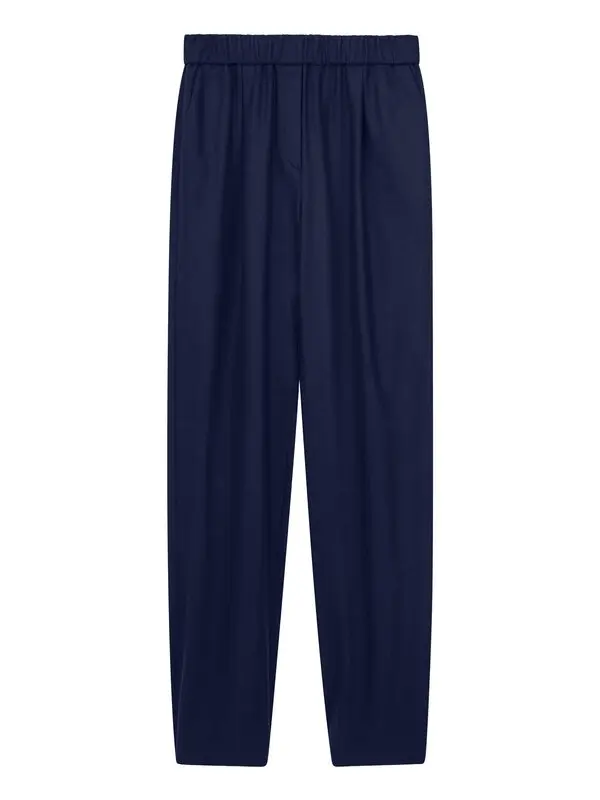 Giorgio Armani Regular Fit Washed Silk Trousers With Elasticated Hem - Blue