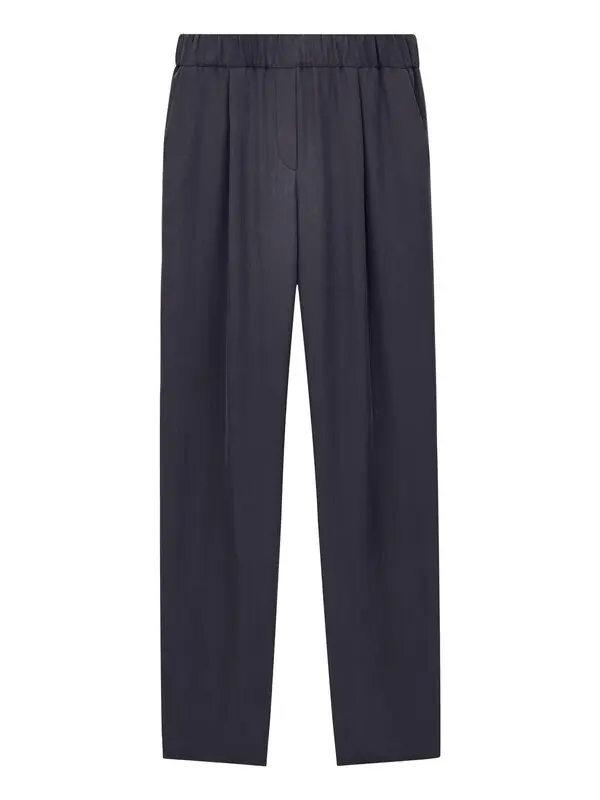 Giorgio Armani Regular Fit Washed Silk Trousers With Elasticated Hem - Brown