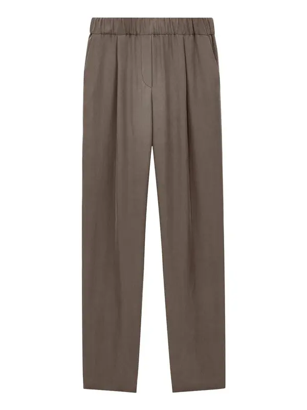 Giorgio Armani Regular Fit Washed Silk Trousers With Elasticated Hem - Brown