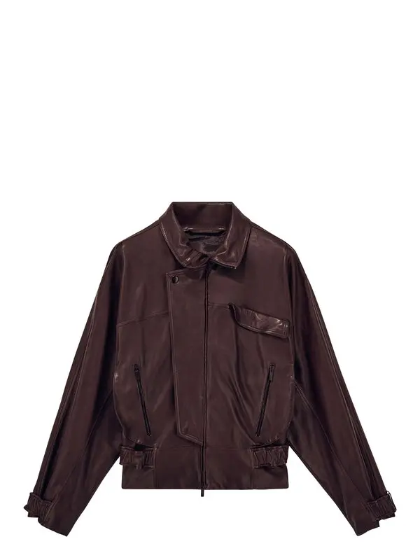 Giorgio Armani Oversized Leather Blouson Jacket - Brown