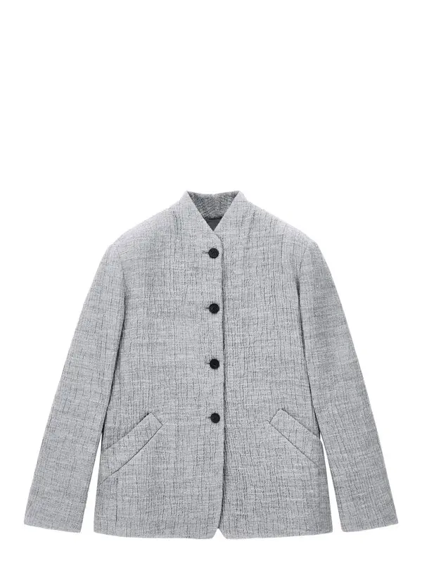 Giorgio Armani Regular Fit Guru Collar Jacket In Wool And Silk Seersucker - Grey