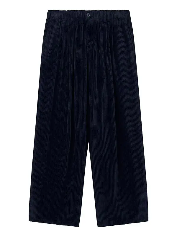 Giorgio Armani Ribbed Viscose Velvet Oversized Trousers - Blue