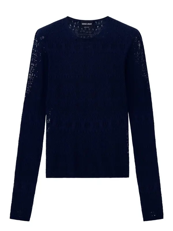 Giorgio Armani Slim Fit Stretch Cotton Lace Crew Neck Sweater - Blue