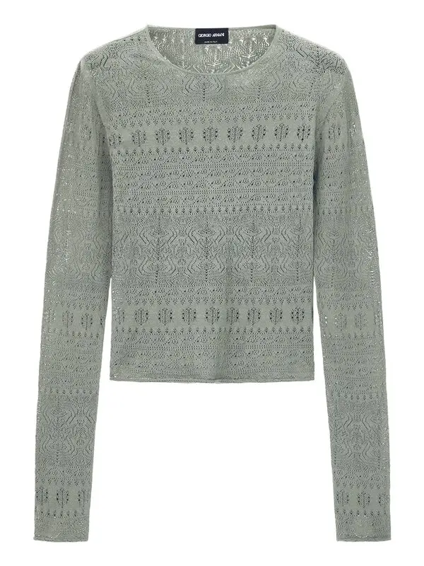 Giorgio Armani Slim Fit Stretch Cotton Lace Crew Neck Sweater - Green