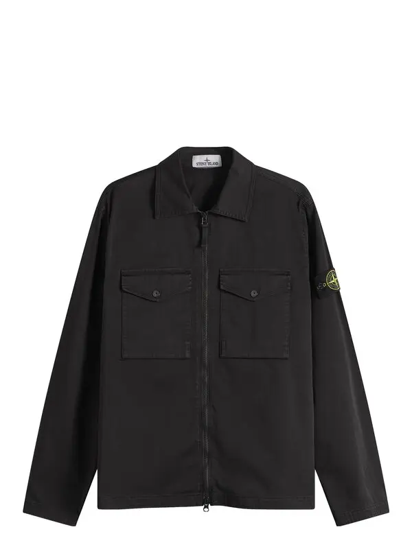 Stone Island Organic Cotton Sateen Zip Shirt Jacket - Black