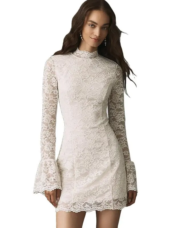 Bhldn Long-sleeve Lace Mini Dress - Ivory