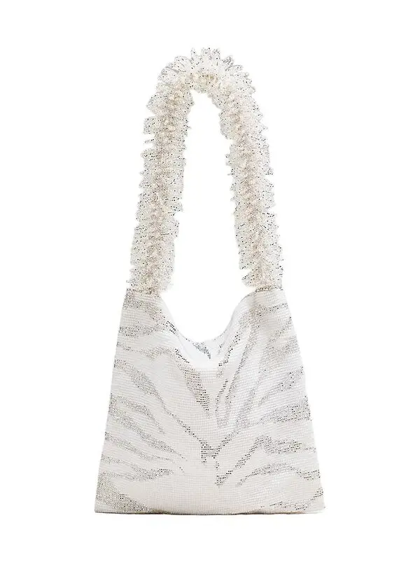SAC DE SOUL Hand-woven Beaded Tote Bag - Silver Zebra