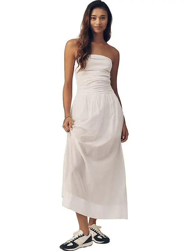 Sundry Voile Ruched Maxi Dress - White