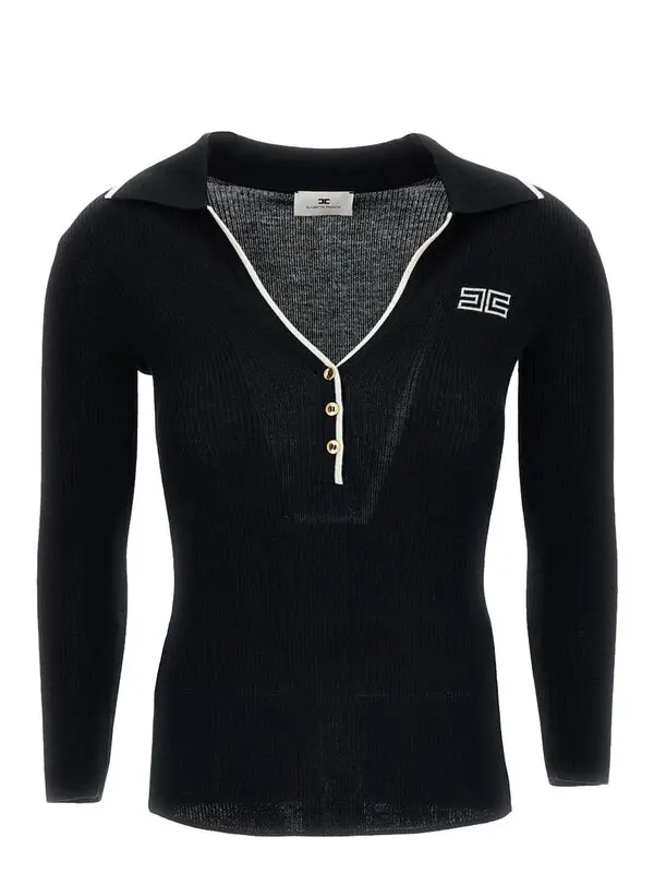 Elisabetta Franchi Ribbed-knit V-neck Sweater With Gold-tone Buttons - Nero