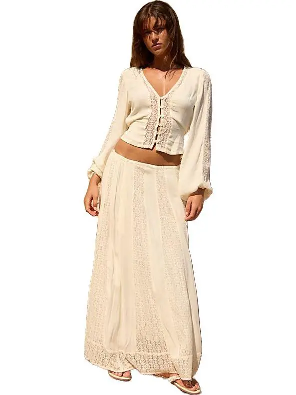 Free People Marine" Lace Inlay Maxi Skirt Set - Tofu
