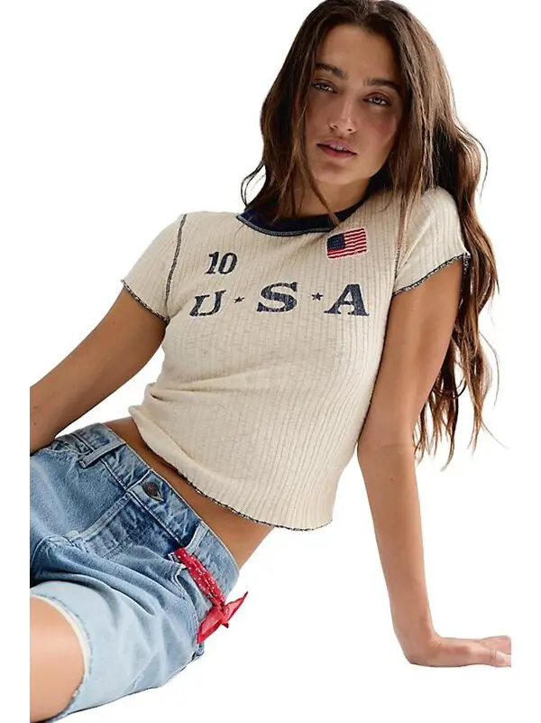 RAGABOND Farrah Flag Cropped Tee - Usa