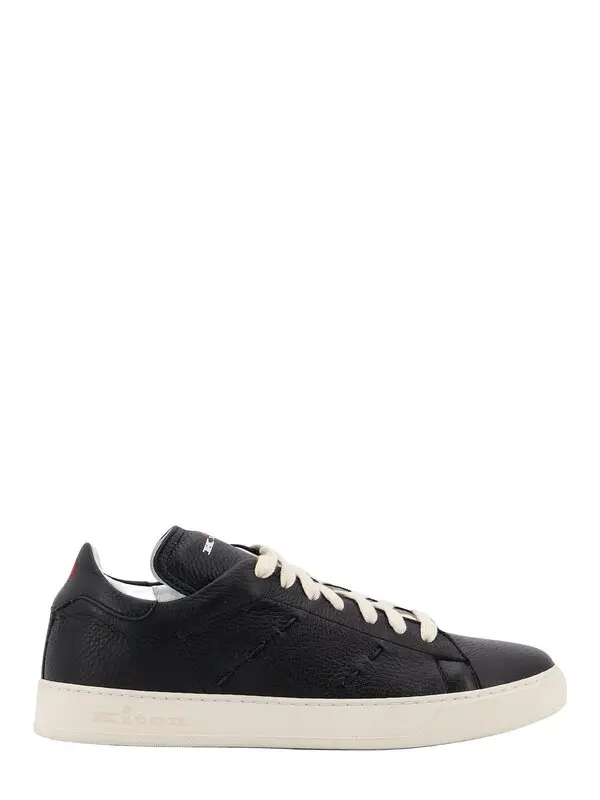 Kiton Leather Sneakers With Iconic Side Stitching - Black