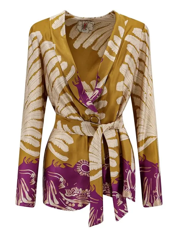 BYE FIRENZE Palma Viscose And Rayon Blazer - Yellow