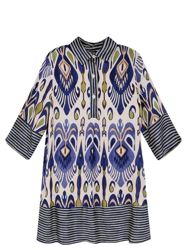 BYE FIRENZE Multicolor Viscose And Rayon Dress - Blue