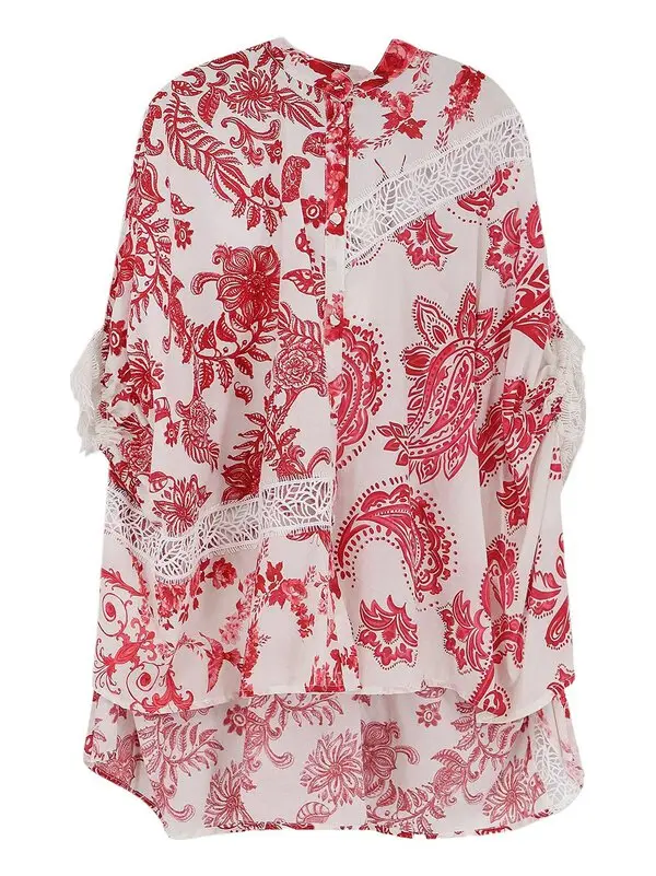 BYE FIRENZE Cotton Shirt With Lace Inserts And Paisley Print - Red