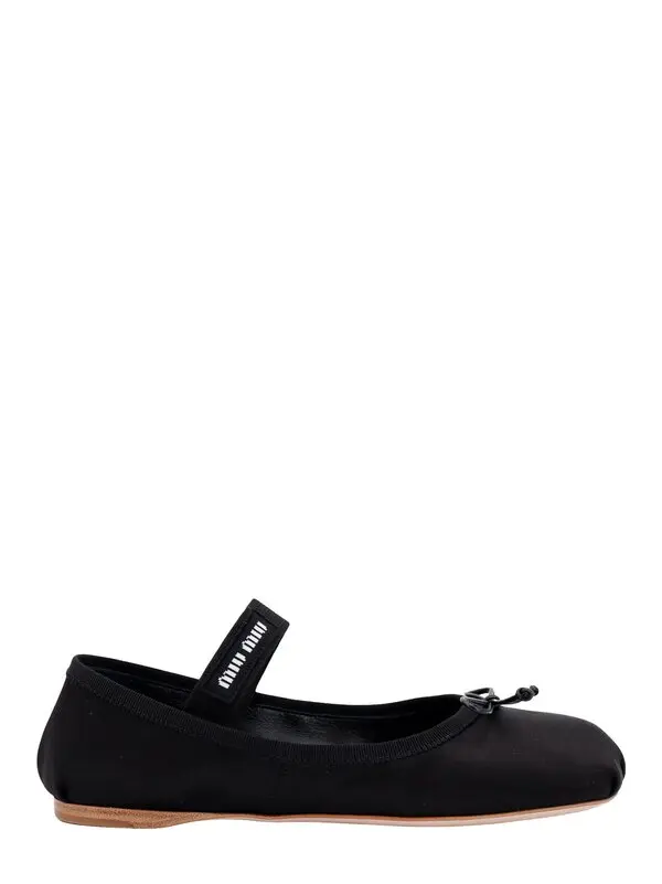 Miu Miu Satin Ballet Flats With Bow Detail - Black