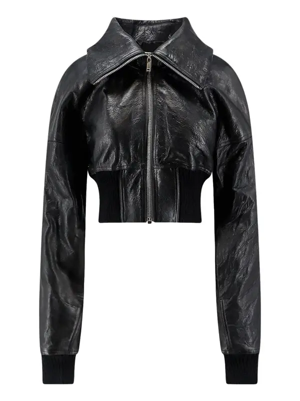 Rick Owens Cropped Leather Jacket - Black