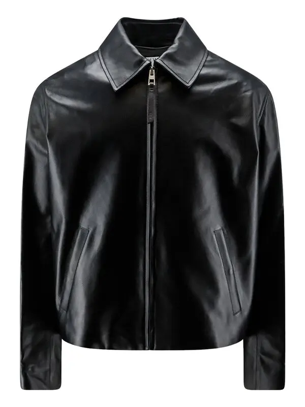 Loewe Leather Jacket With Back Logo Patch - Black