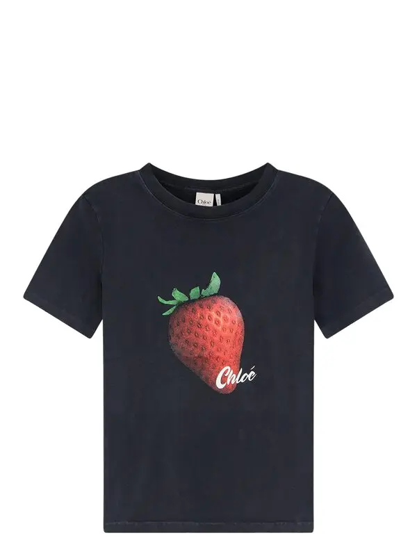 Chloé Cotton T-shirt With Strawberry Print - Grey