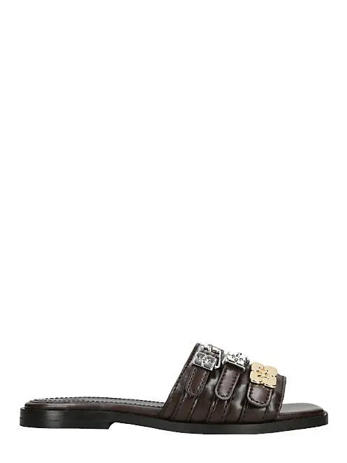 GANNI Faux-leather Sandals With Buckle Embellishments - Brown
