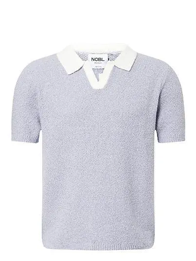 NOBL Hugo Contrast-collar Knitted Polo Shirt - Blue/white
