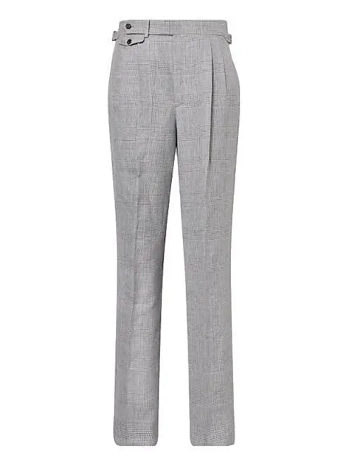 Dunhill Checked Straight-leg Linen-blend Trousers - Grey