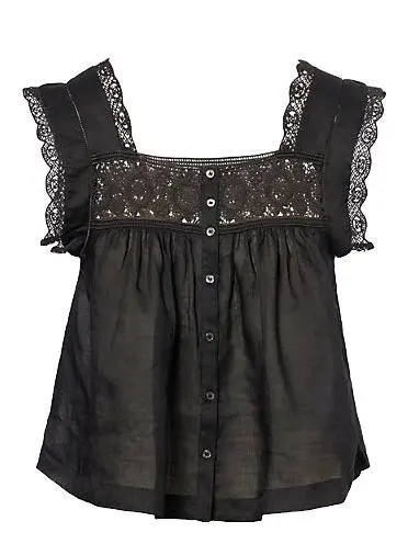 Citizens Of Humanity Mia Floral-embroidered Ramie Top - Black