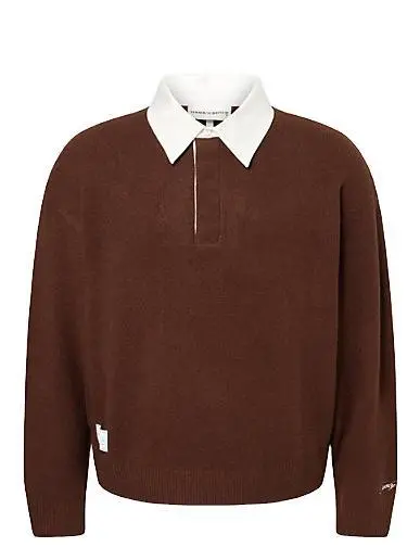 THE COUTURE CLUB Fluffy Collared Knitted Jumper - Brown