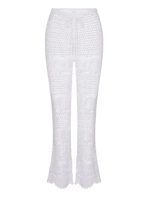 SKIMS Flared Side-tie Cotton-crochet Trousers - Snow