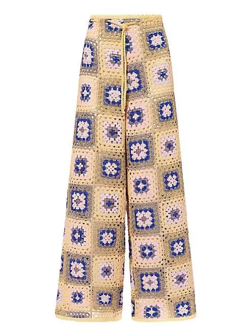 Agua Bendita Roots" Wide-leg Crochet Knit Trousers - Multi