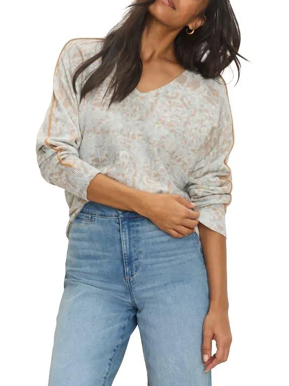 NIC+ZOE Impressions Tipped V-neck Sweater - Blue Multi