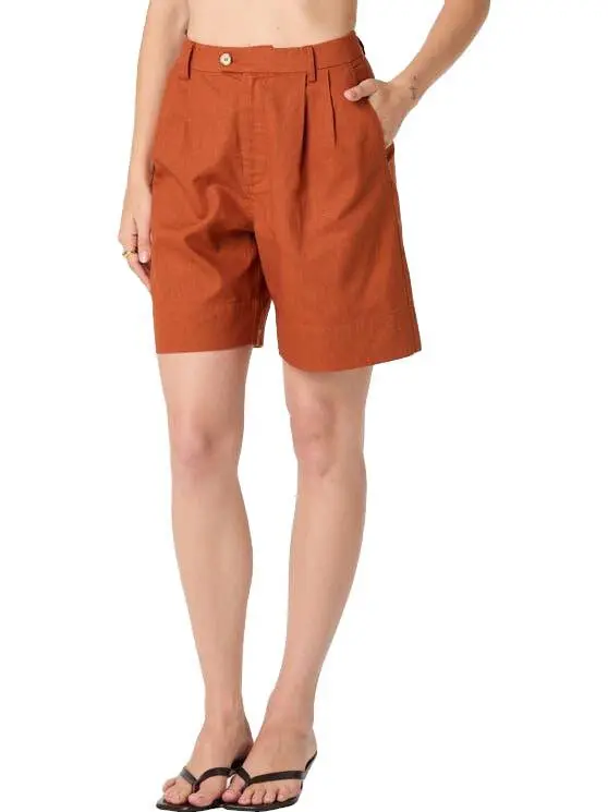 Astr The Label Pleated Linen Blend Shorts - Rust