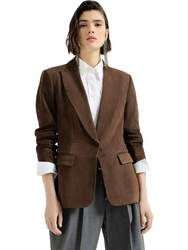 Brunello Cucinelli Suede Blazer With Monili - Rust Brown