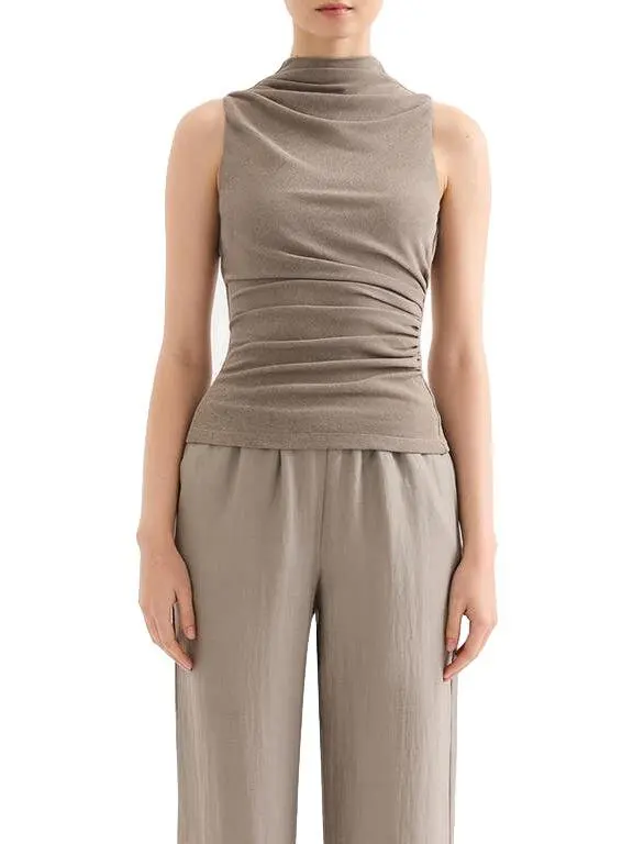 Nude Lucy Winston Mesh Top High Neck Tank With Draped Detailing - Cement