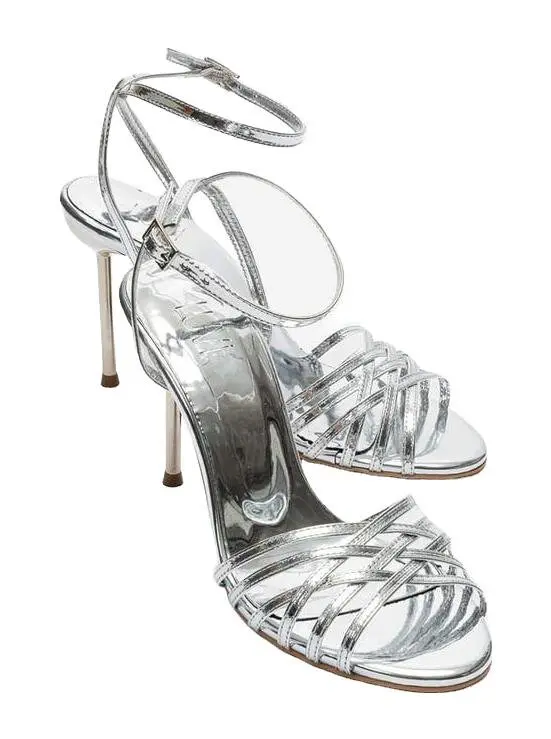 PROLOGUE SHOES Stiletto Ankle Strap Pump - Silver