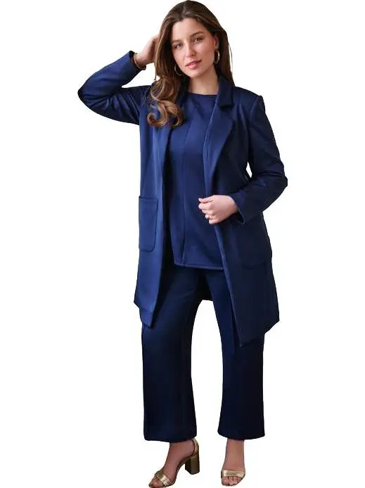 JESSICA LONDON Perfect Ease Knit Duster Jacket - Navy