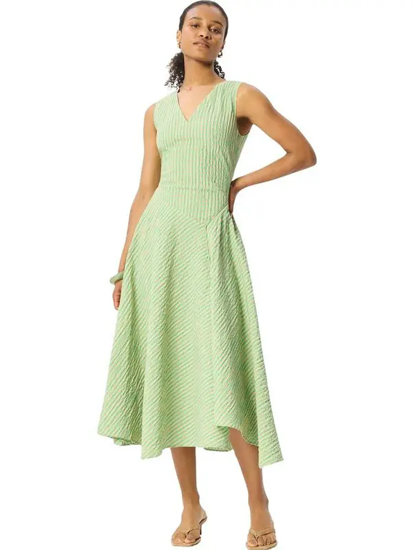 Whistles Asymmetric V-neck Checked Midi Dress - Green/multi