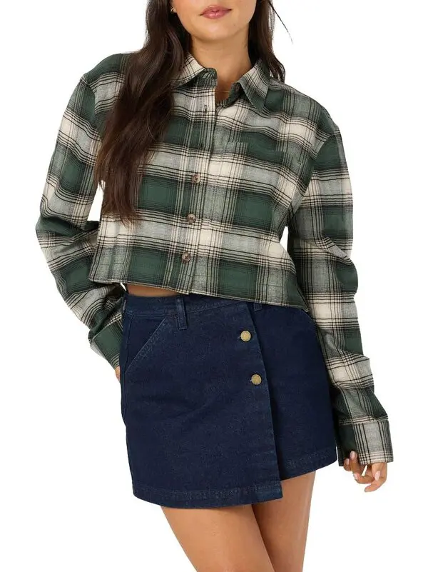 O'Neill Pippa Plaid Cropped Flannel Shirt - Hunter Green