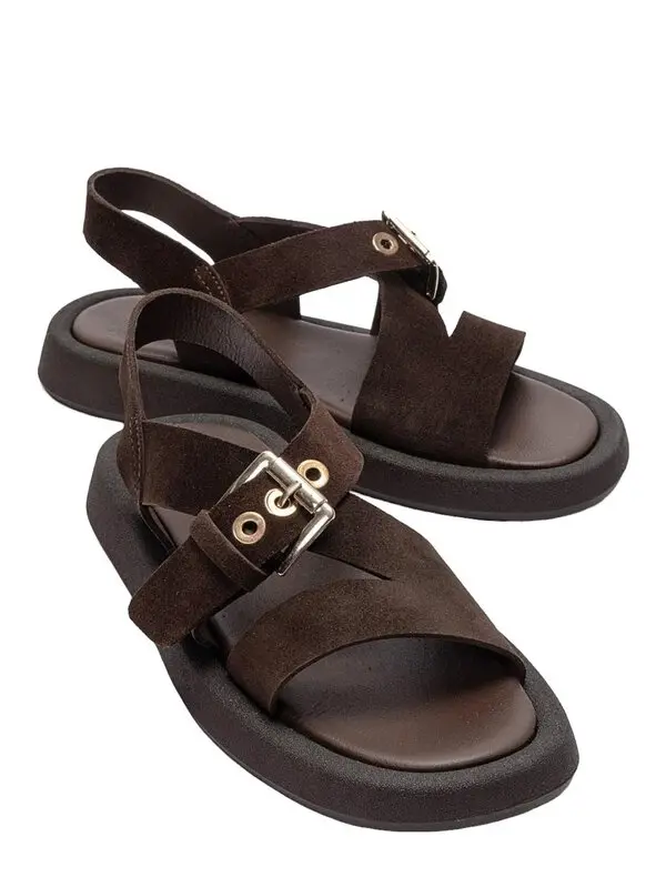 FOREVER & ALWAYS SHOES Suede Buckled Sandals - Brown Suede