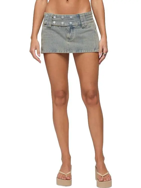 EDIKTED Lolath Snap Waist Denim Miniskirt - Blue-washed