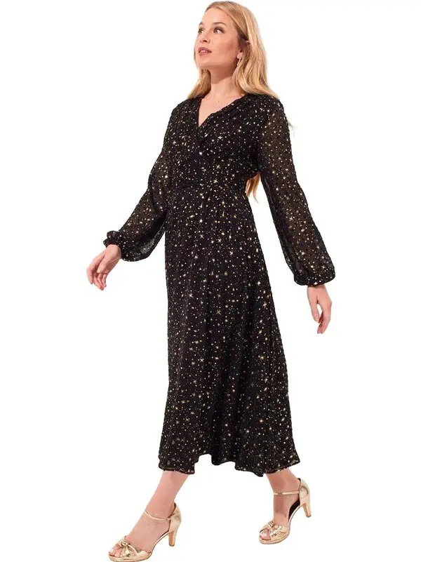 JOE BROWNS Starry Georgette V-neck Midi Dress - Starry Night