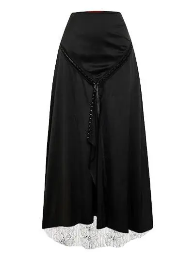 PCFG Satin Maxi Skirt With Lace Panel And Slit - Black