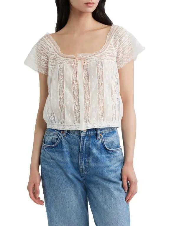 DÔEN Great Lace Cotton Voile Top - Salt