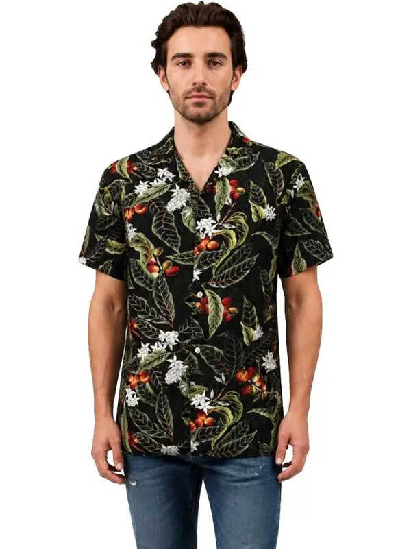 MIO MARINO Tropical Print Button-down Hawaiian Camp Shirt - Congo Jade