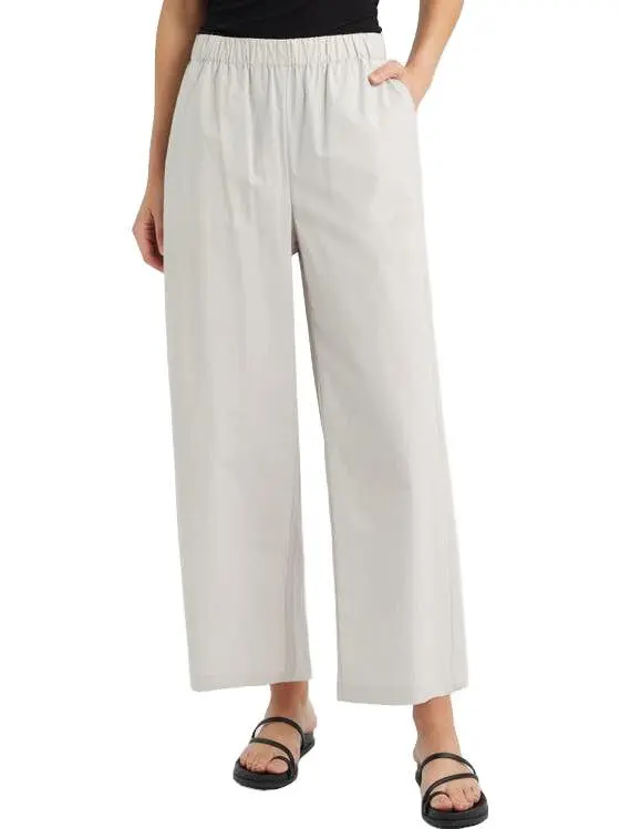 Eileen Fisher Stretch Cotton Poplin Wide Leg Ankle Pants - Chalk