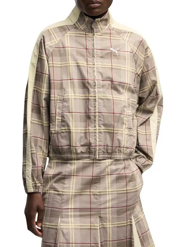 PUMA Relaxed Fit Tartan Woven Track Jacket - Mouse Gray